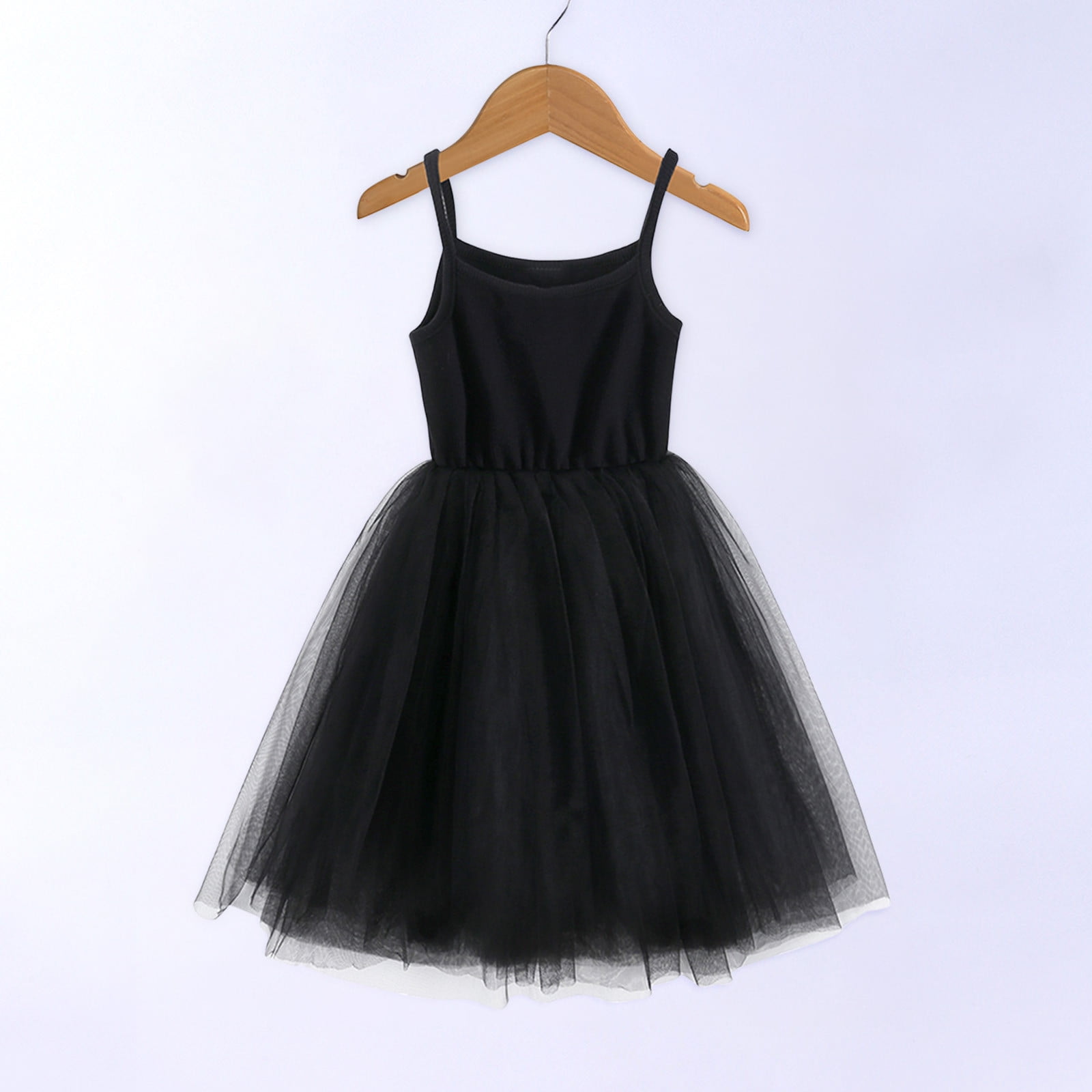 Wavsuf Flower Girls Dress Solid Nets Cute Black Princess Dress Size 3-4 ...