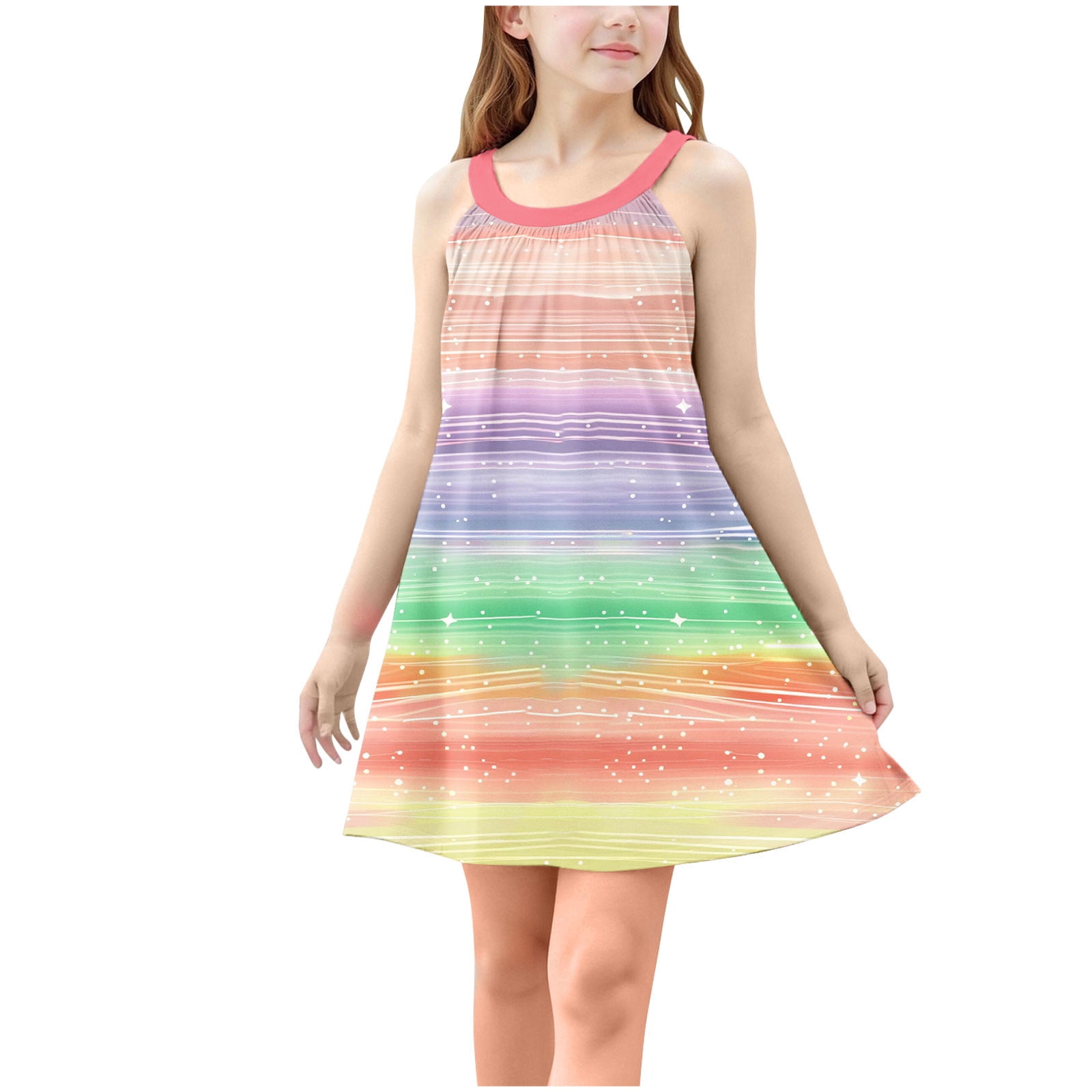Cethrio Girl's Summer Dresses, A-Line Sleeveless Stripe Casual Dresses ...