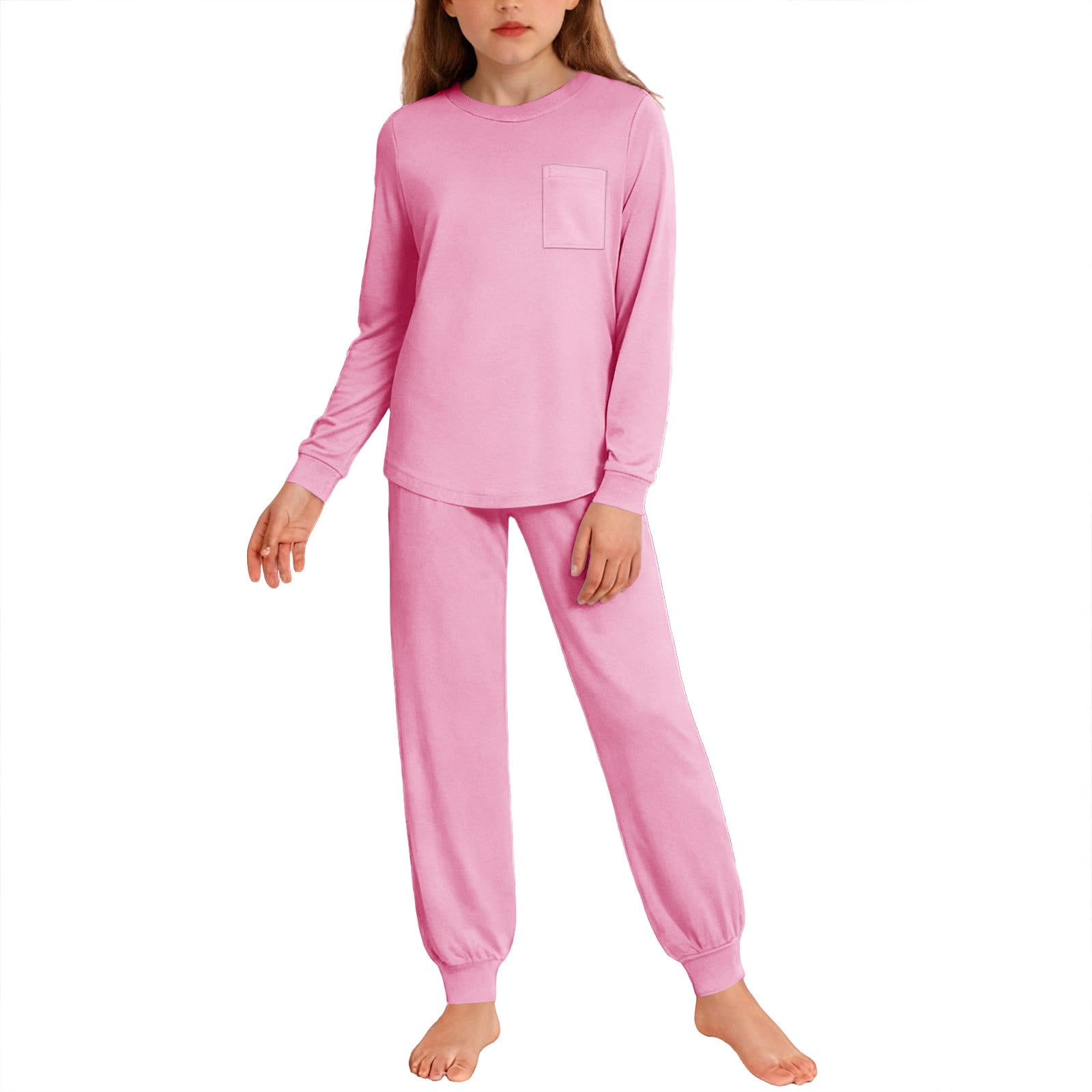 Cethrio Girls 2 Piece Pajama Sets, Crew Neck Comfy Long Sleeve Girls ...