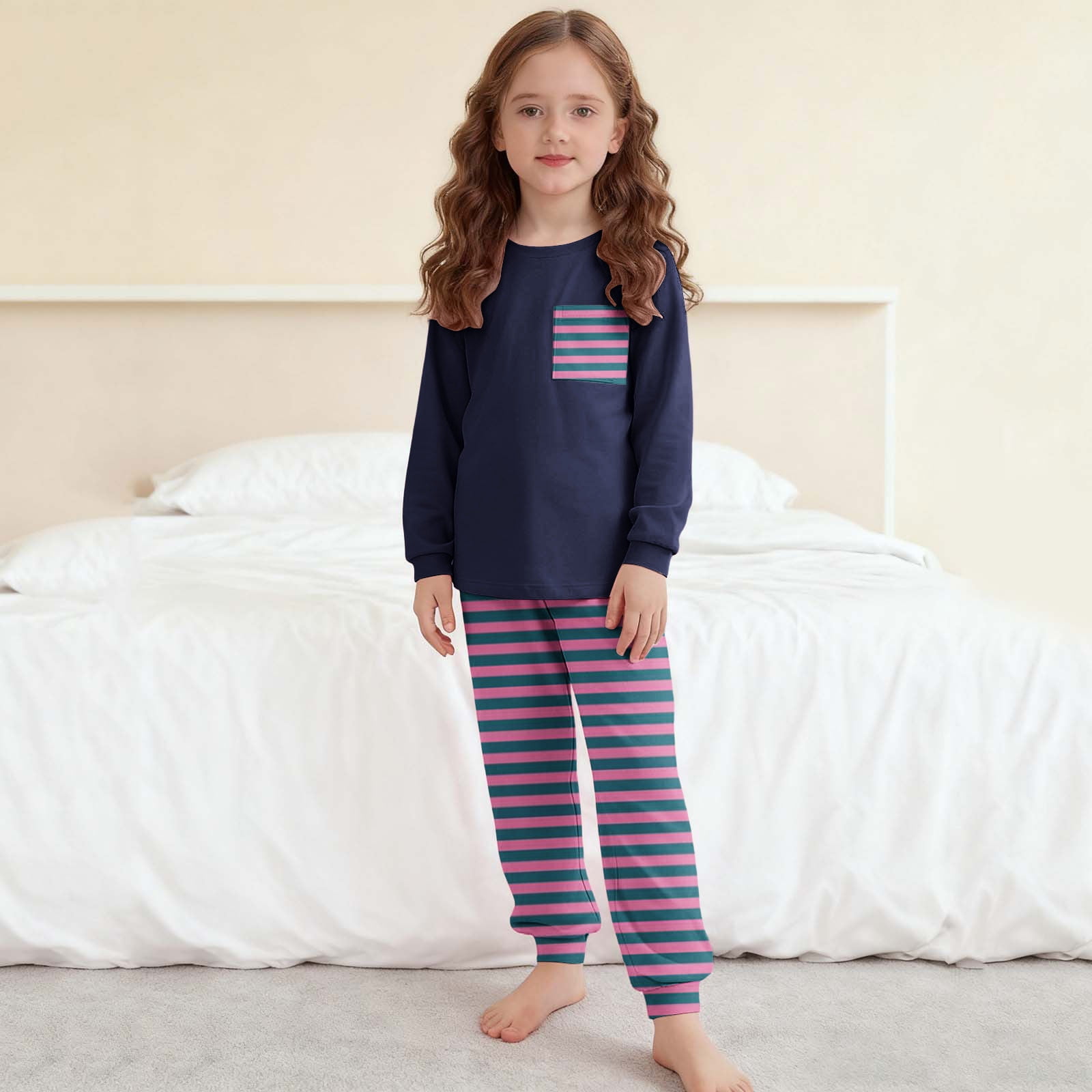 Cethrio Girls 2 Piece Pajama Sets, Crew Neck Long Sleeve Pullover Girls ...