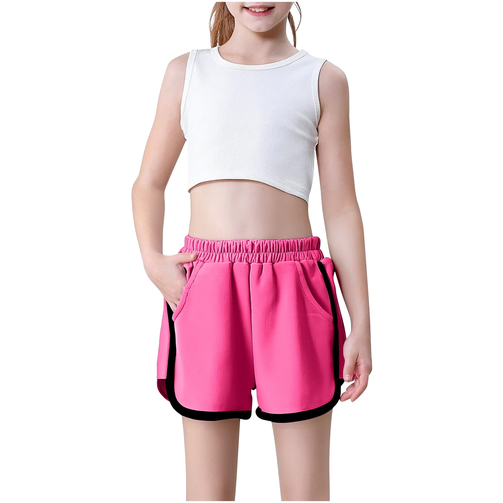 Cethrio Girls Athletic Shorts, Cotton Loose Running Elastic Waist ...