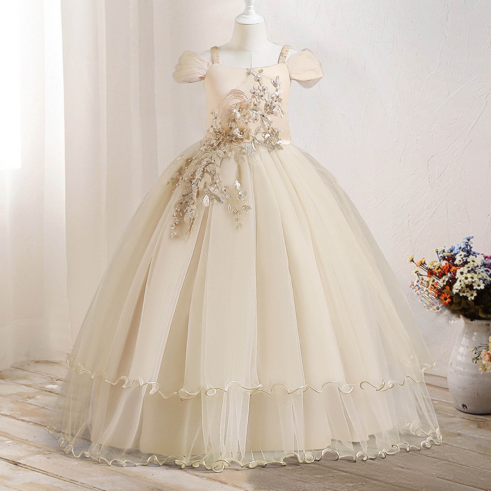 Cethrio Girls Birthday Princess Dress- Bow Tie Short Sleeve Mesh ...