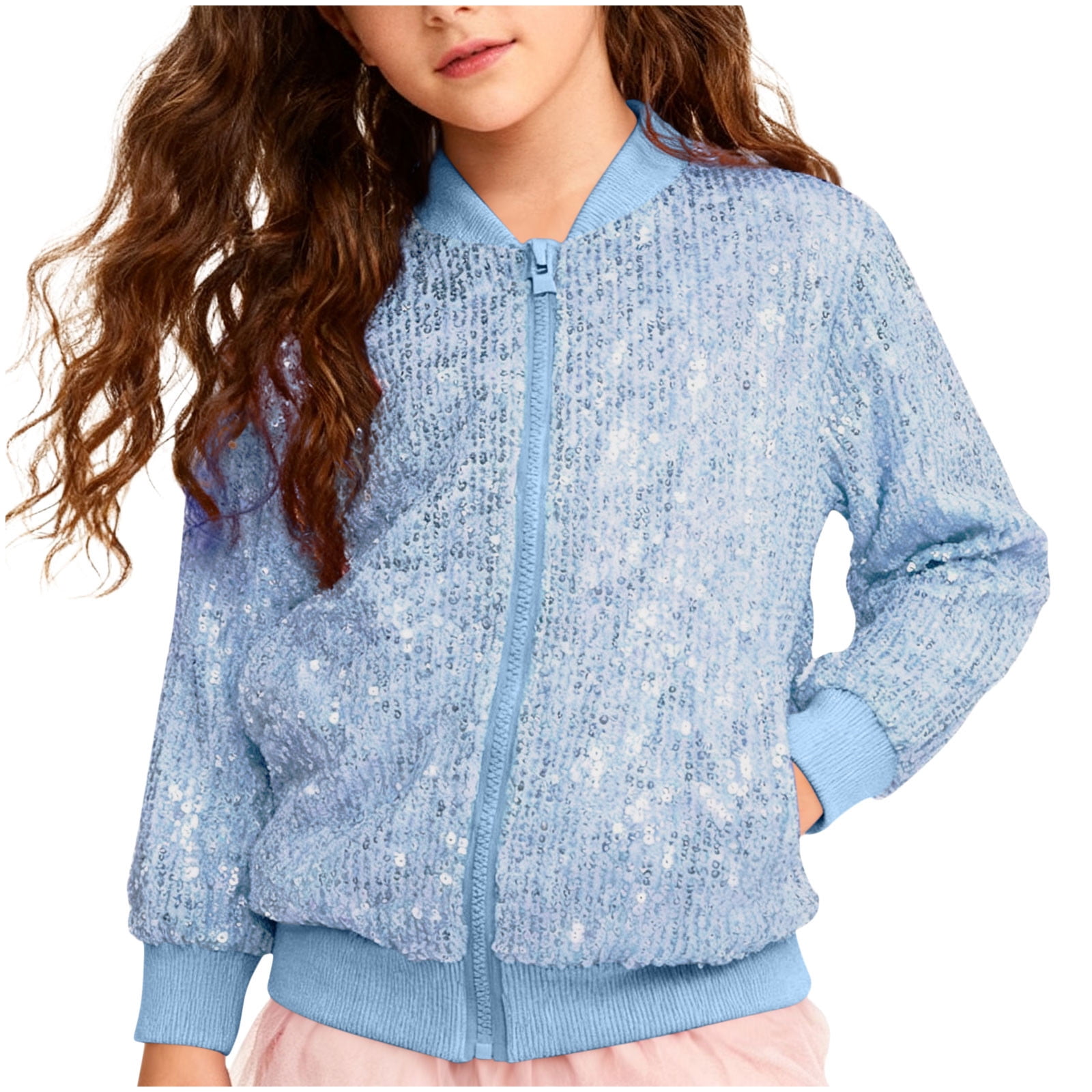 Cethrio Girls Bomber Jackets, Long Sleeve Sequin Performance Zip up ...