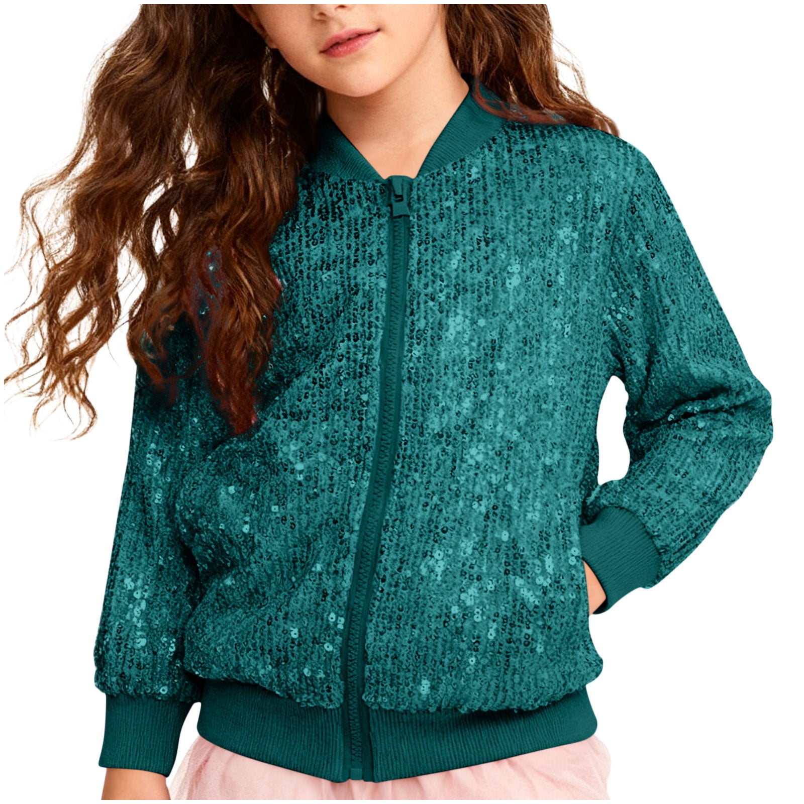 Cethrio Girls Bomber Jackets, Long Sleeve Zip up Sequin Performance ...