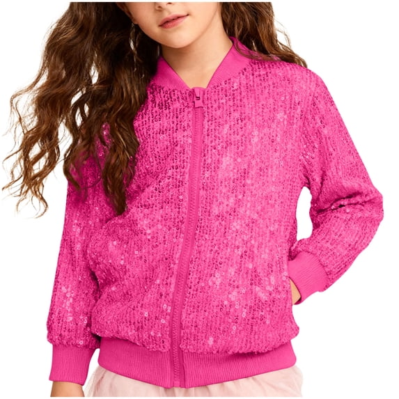 Cethrio Girls Bomber Jackets, Sequin Performance Zip up Long Sleeve ...