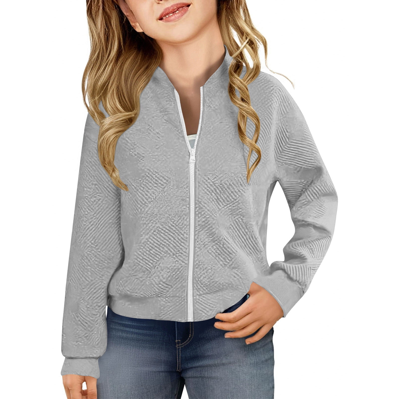 Cethrio Girls Bomber Jackets, Zip up Crewneck Lightweight Casual Fall ...