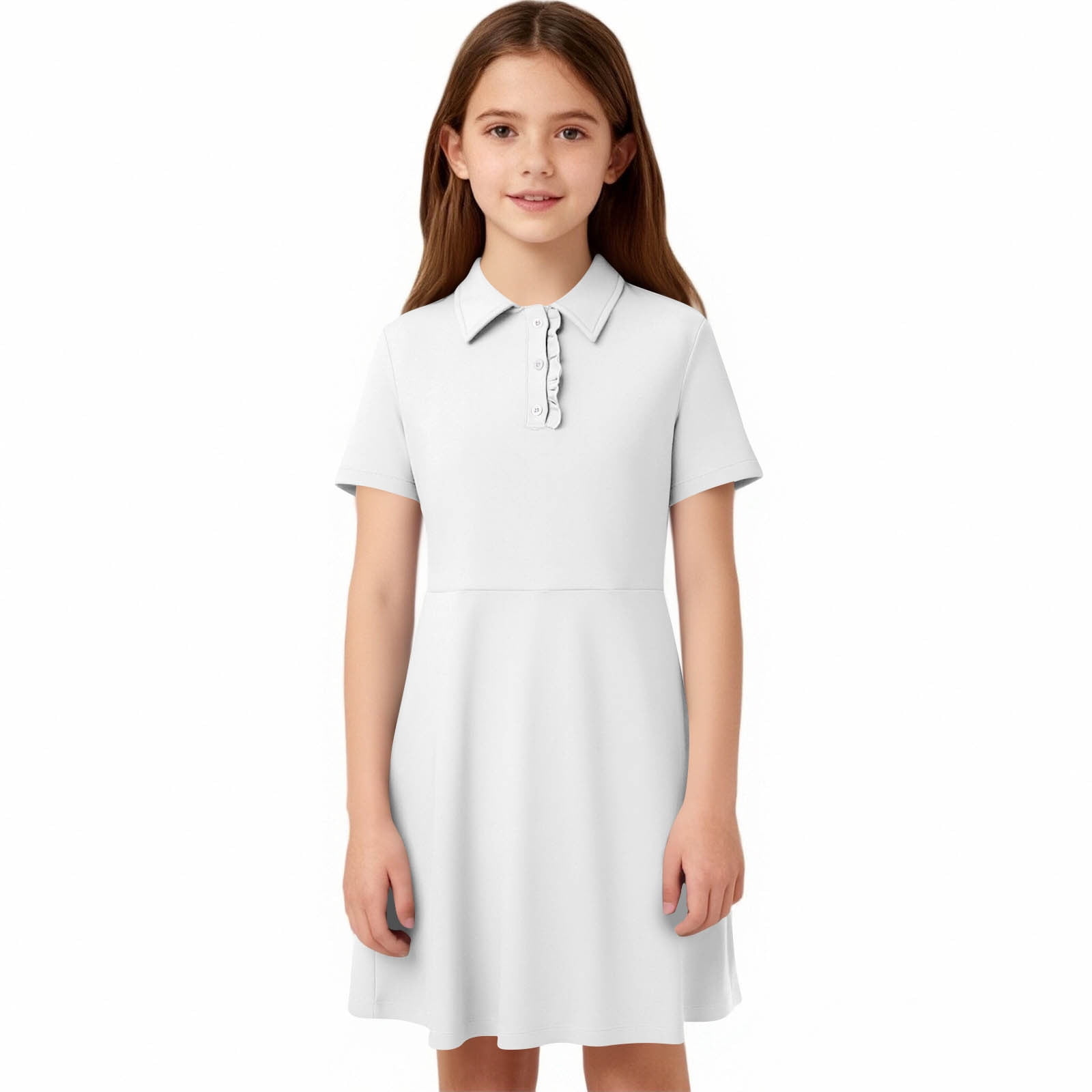 Cethrio Girls Casual Dresses, Collared Summer Mid-length Short Sleeve ...