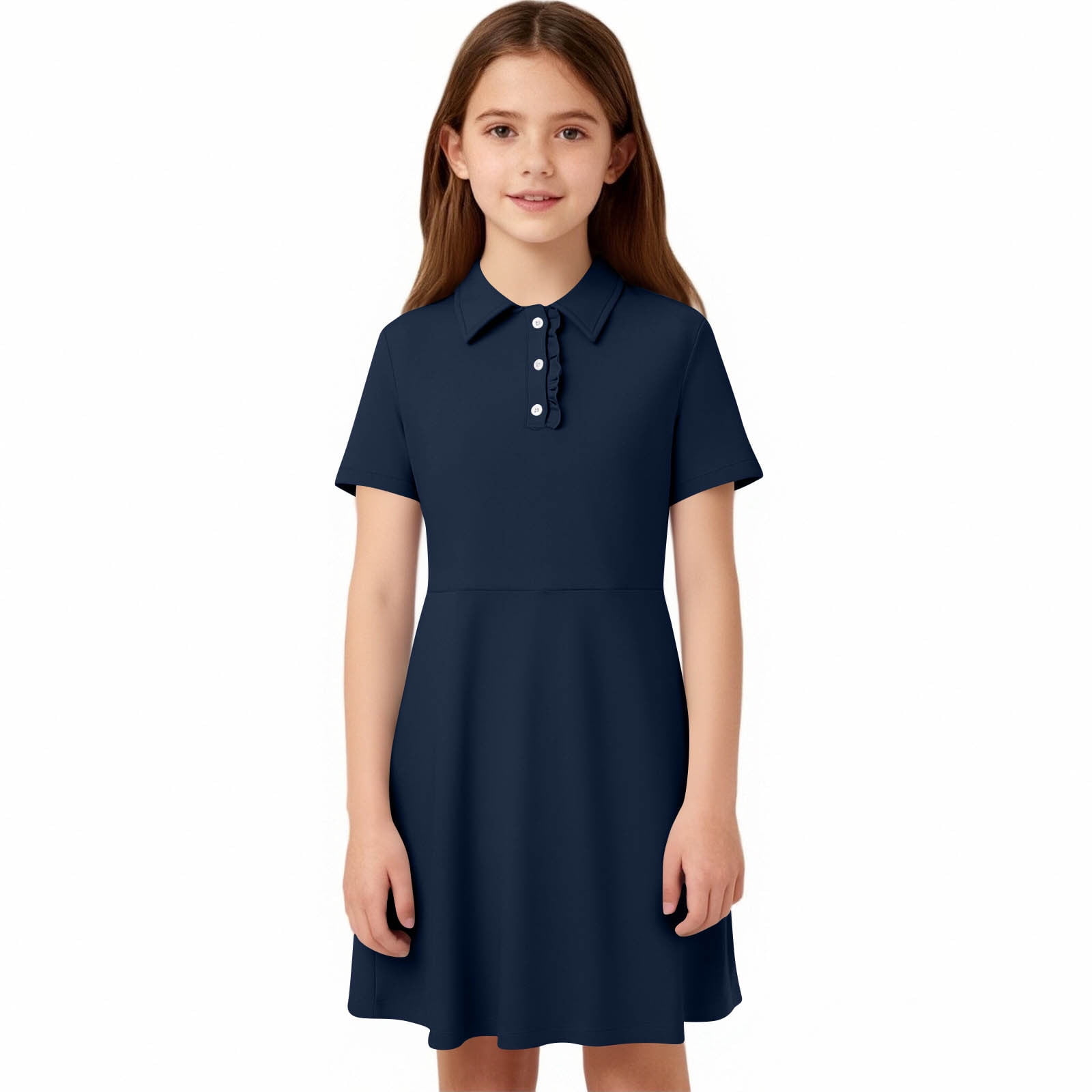 Cethrio Girls Casual Dresses, Short Sleeve Summer Collared Mid-length ...