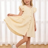 Cethrio Girls Cotton Dresses, Dancing Mid-length Flutter Sleeve Casual Summer Dresses Beige Size ...
