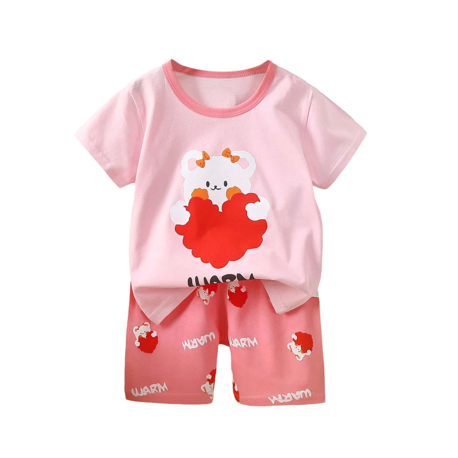 Cethrio Girls Cotton Outfit Sets, Printed Short Sleeve 2 PC Fashion ...