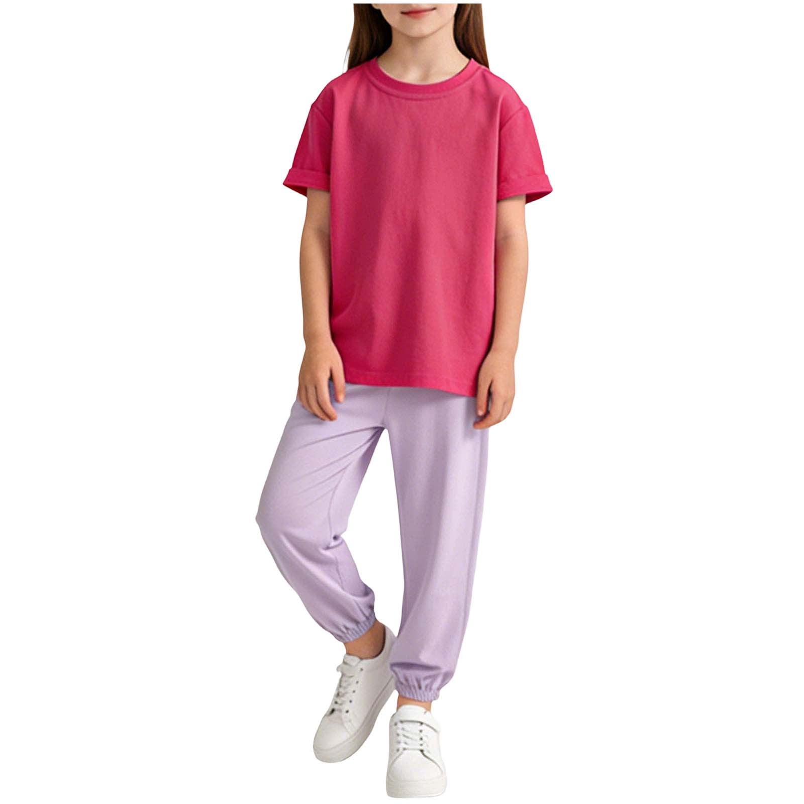 Cethrio Girls Cotton Outfit Sets, Short Sleeve Casual Summer 2 Piece ...