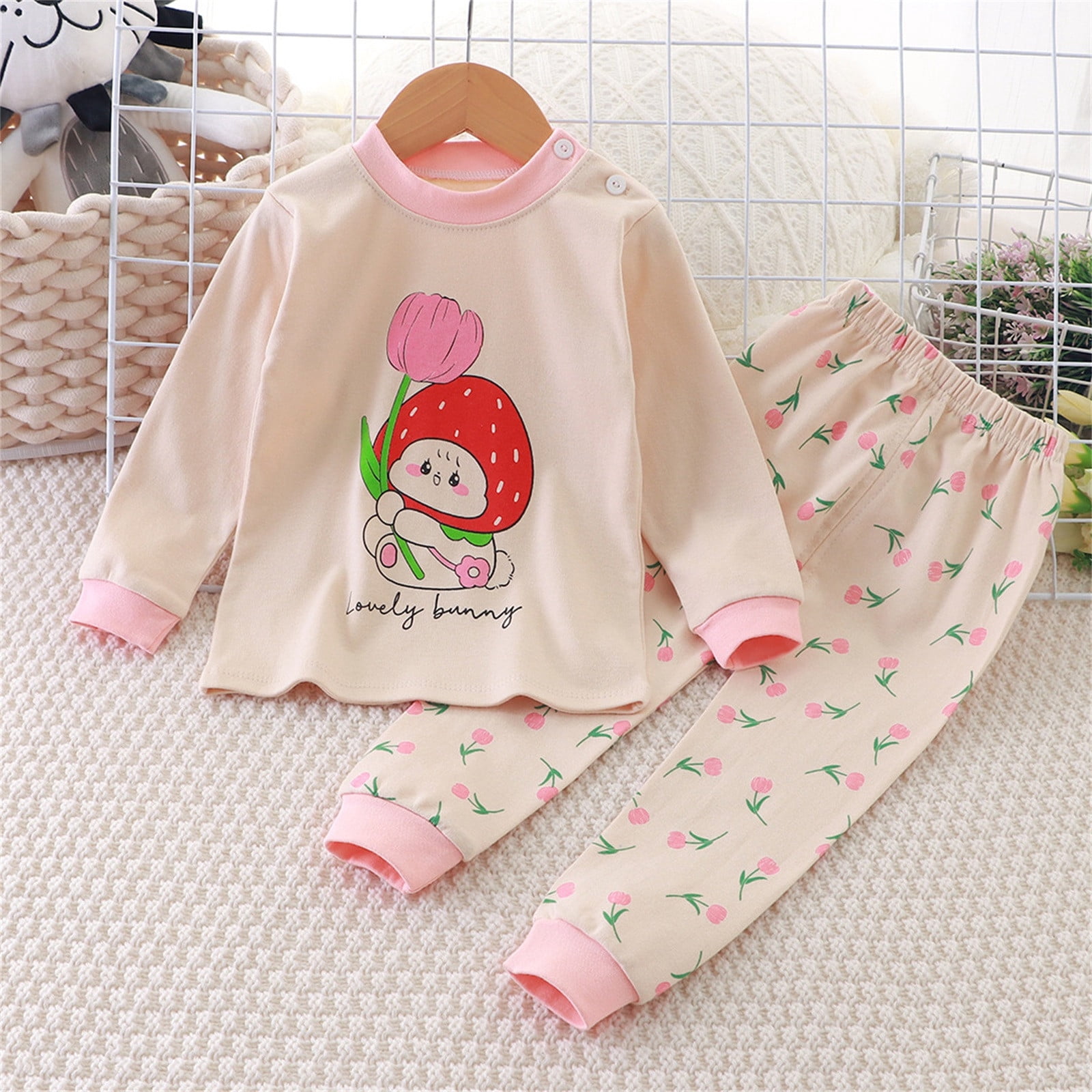 Cethrio Girls Cotton Pajama Sets, Soft Long Sleeve 2 Piece Crewneck ...