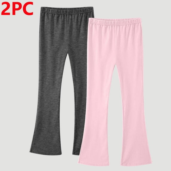 Cethrio Girls Cotton Pants, Elastic Waist 2 Piece School Stretchy Flare ...