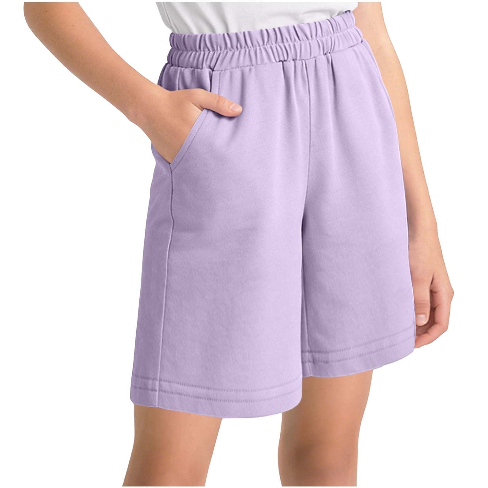 Cethrio Girls Cotton Shorts, Elastic Waist School Above the Knee ...