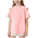 Cethrio Girls Cotton T-Shirts, Ruffled Crew Neck Casual Short Sleeve ...