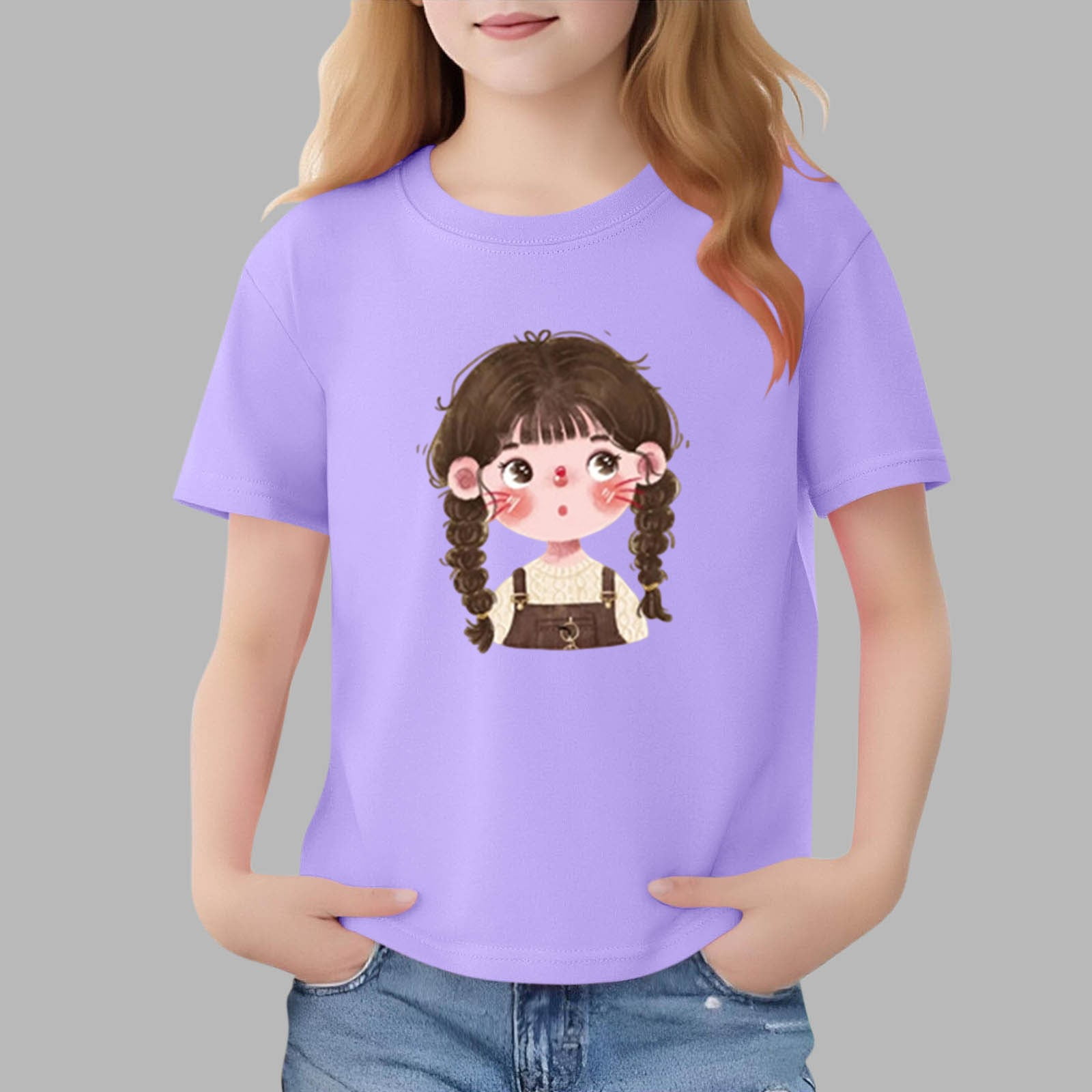 Cethrio Girls Cotton T-shirts, Soft Crew Neck Casual Summer Graphic ...