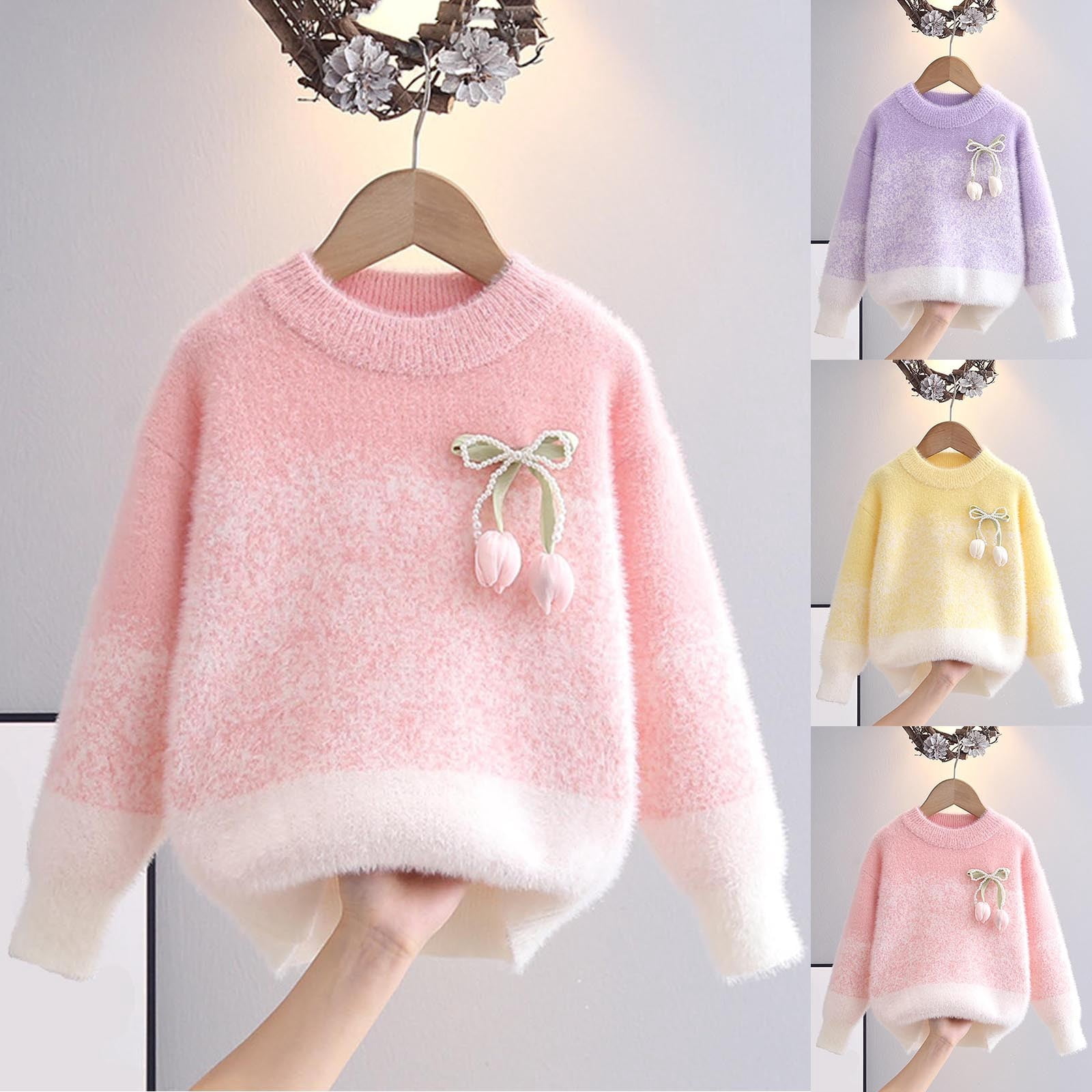 Cethrio Girls Crewneck Sweaters Size 14-16, Knitting Cotton Stretchy ...