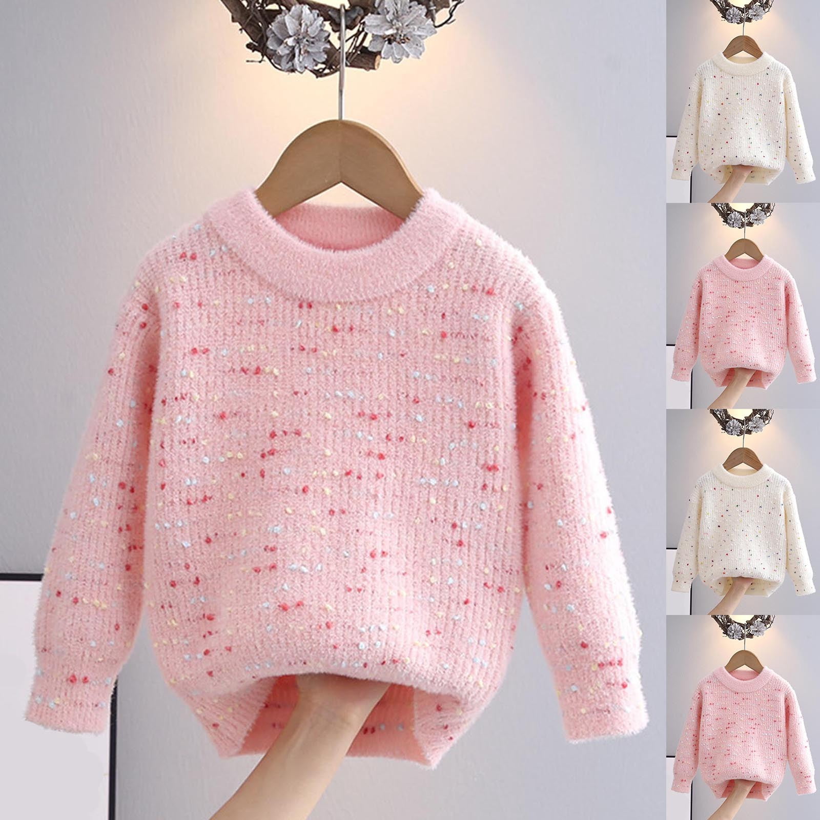 Cethrio Girls Crewneck Sweaters Size 10-12, Knitting Cotton Thermal ...