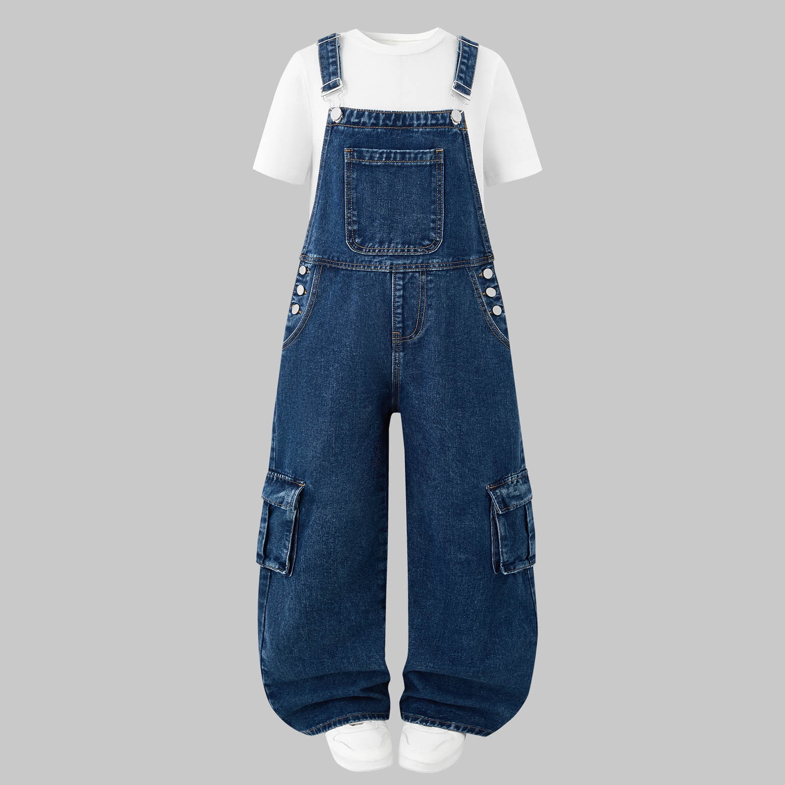 Cethrio Girls Denim Overalls, Stretchy Adjustable Straps Wide Leg ...