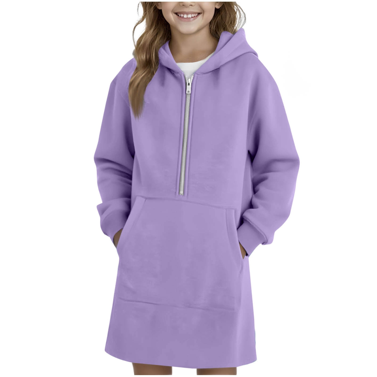Cethrio Girls Fleece Hoodies, Long Sleeve Mid-length Winter Warm ...