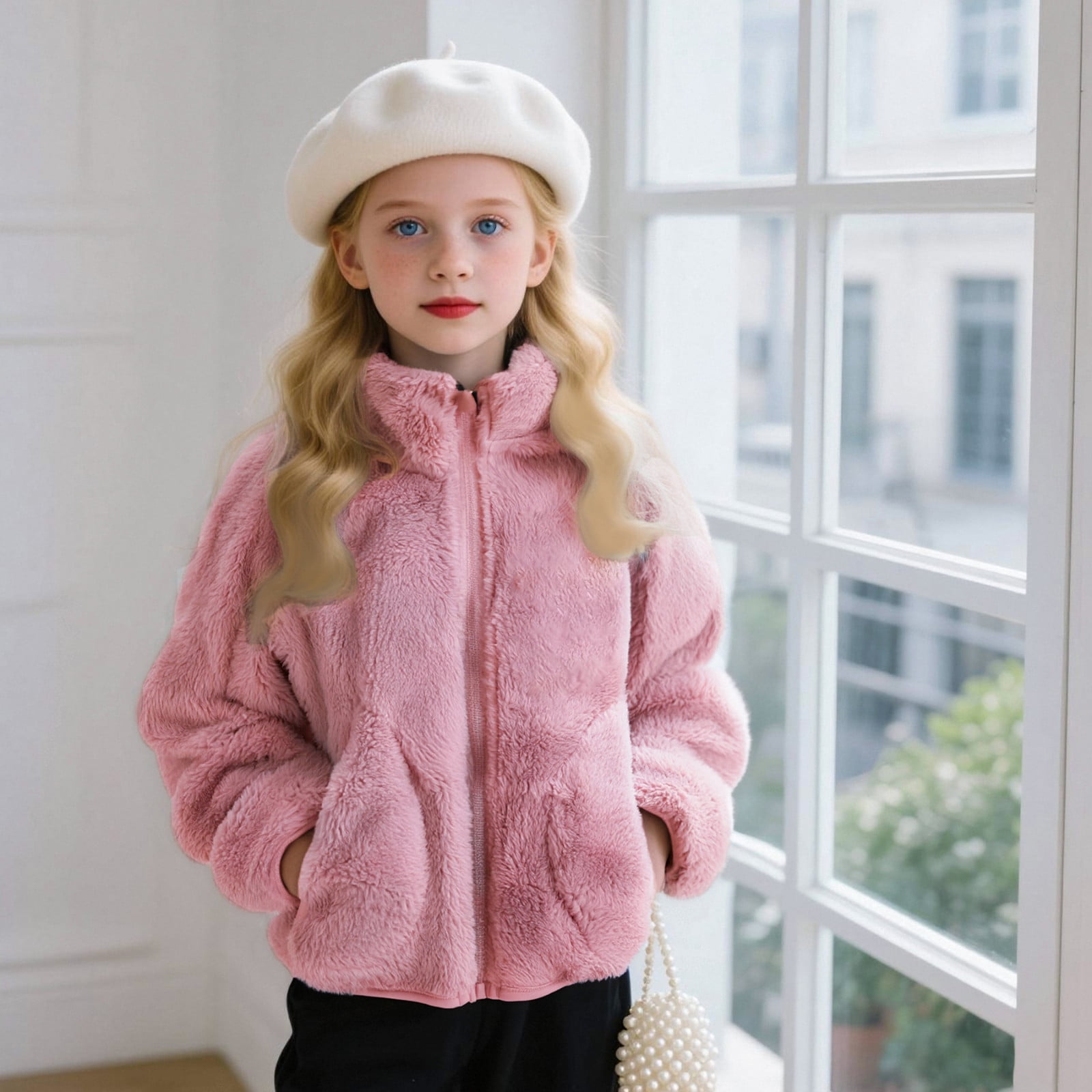 Cethrio Girls Fleece Jacket, Stand-up Collar Casual Warm Full Zip ...