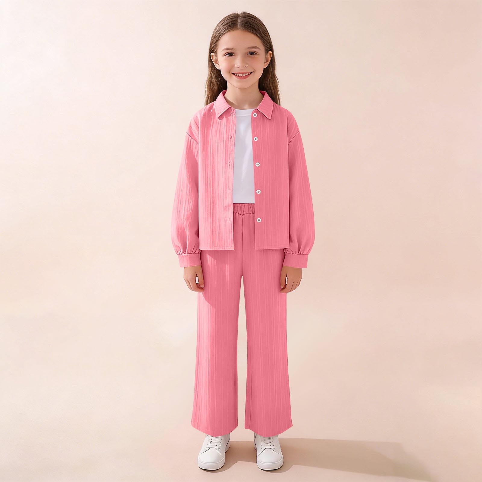 Cethrio Girls Long Sleeve Outfit Sets, 2 PC Casual Lapel Collar Shirts ...