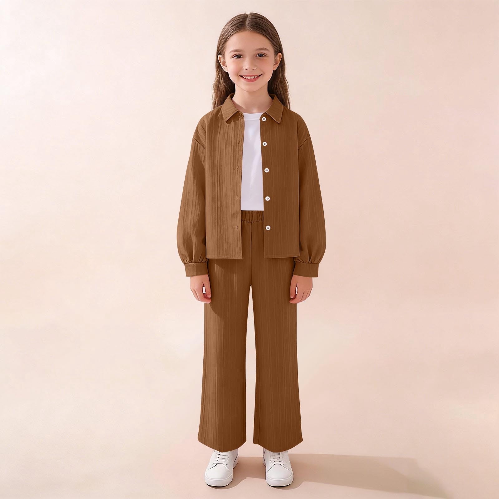 Cethrio Girls Long Sleeve Outfit Sets, Casual 2 PC Lapel Collar Shirts ...