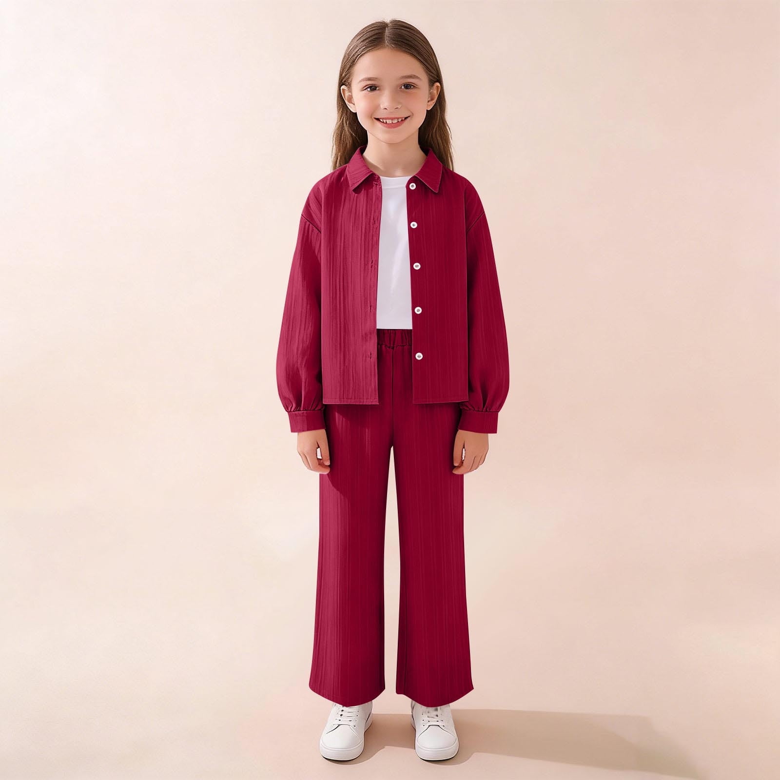 Cethrio Girls Long Sleeve Outfit Sets, Casual 2 PC Lapel Collar Shirts ...