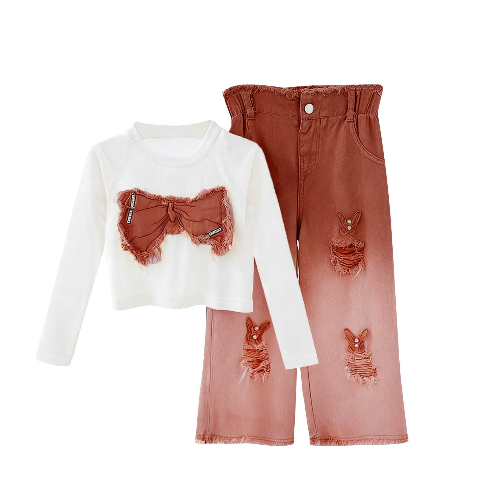 Cethrio Girls Long Sleeve Outfit Sets, Crew Neck 2 PC Spring Tops and ...