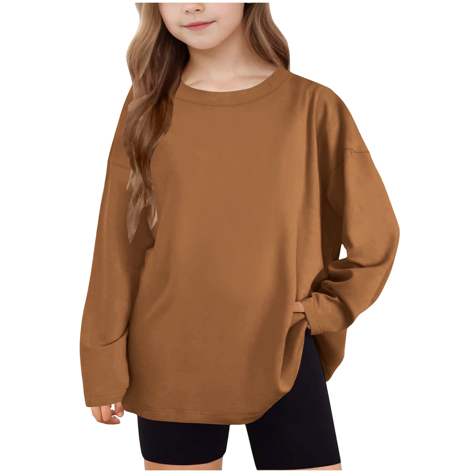 Cethrio Girls Long Sleeve Tops, Basic Crewneck Loose Fit Pullover ...