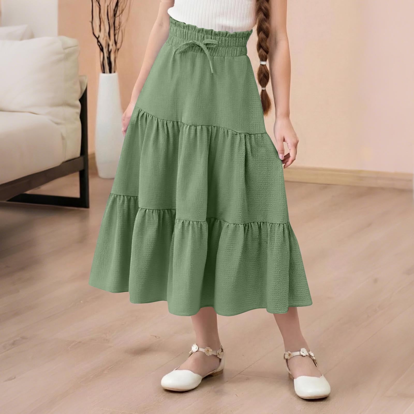 Cethrio Girls Midi Skirts, Below the Knee Summer Elastic Waist Casual ...