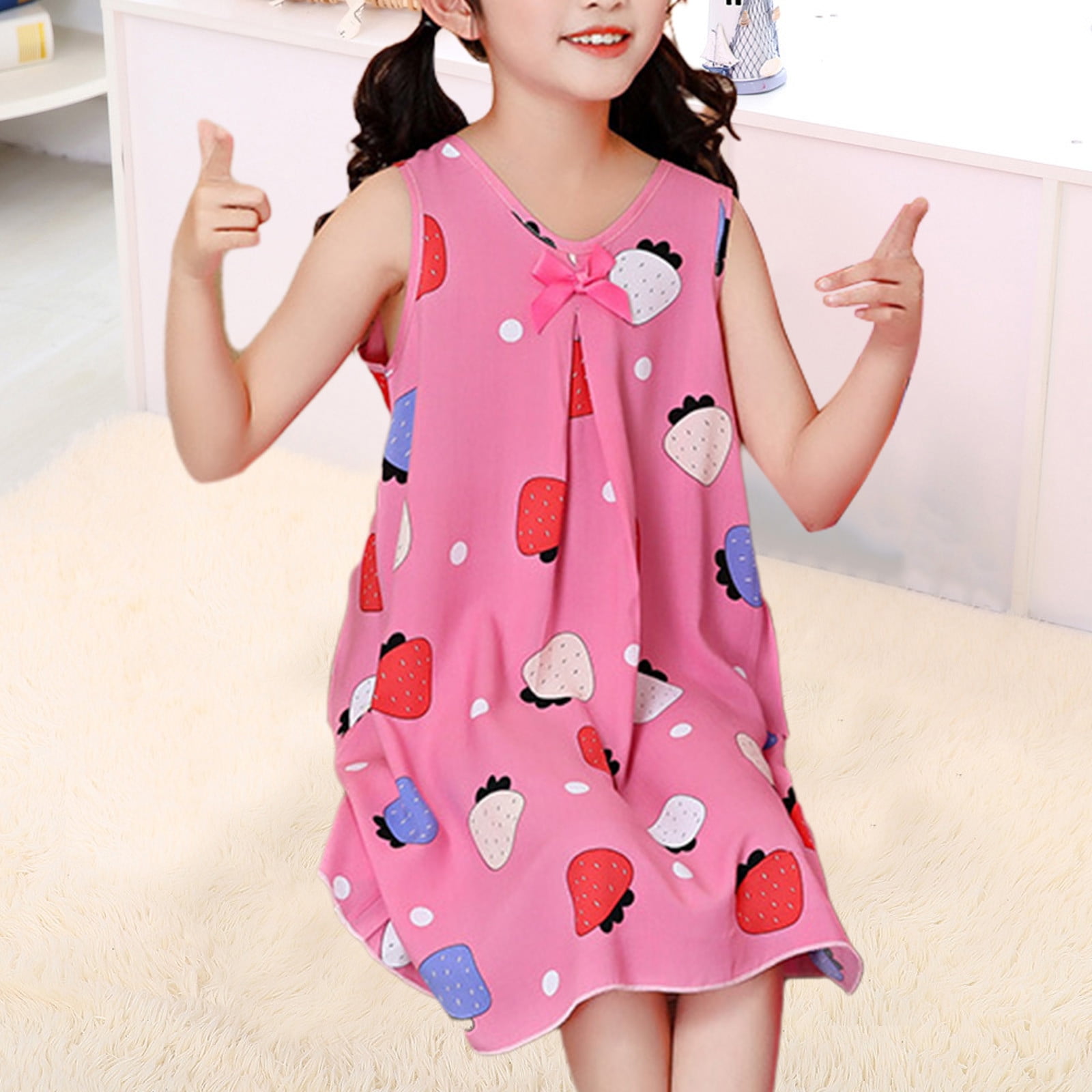 Cethrio Girls Nightgowns, Polyester Fruit Print Sleeveless Crewneck ...