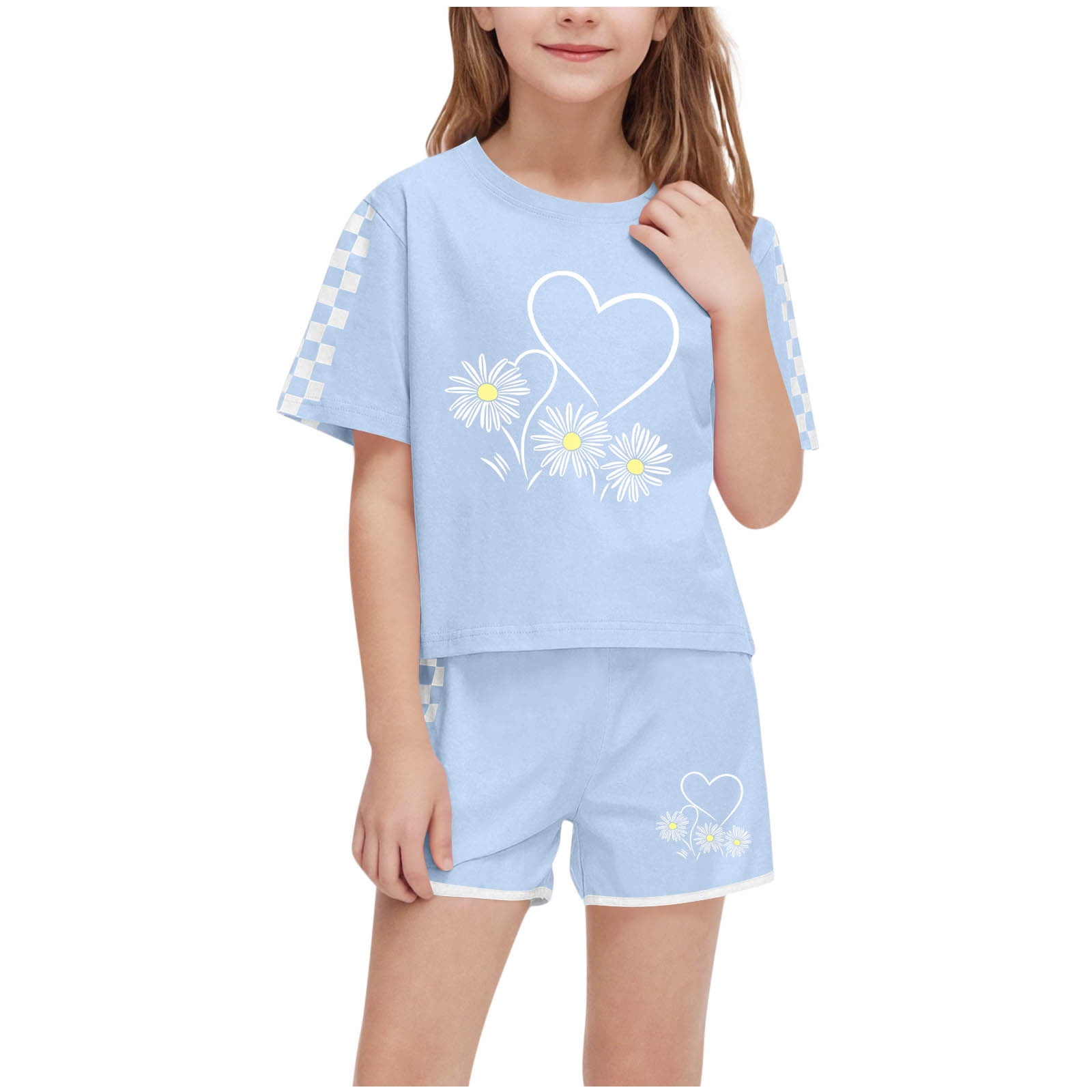 Cethrio Girls Outfit Sets, Short Sleeve 2 Piece Printed Summer Girls ...