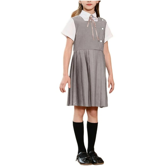 Cethrio Girls Outfit Sets, Summer 3 PC Short Sleeve School Uniform Tie ...