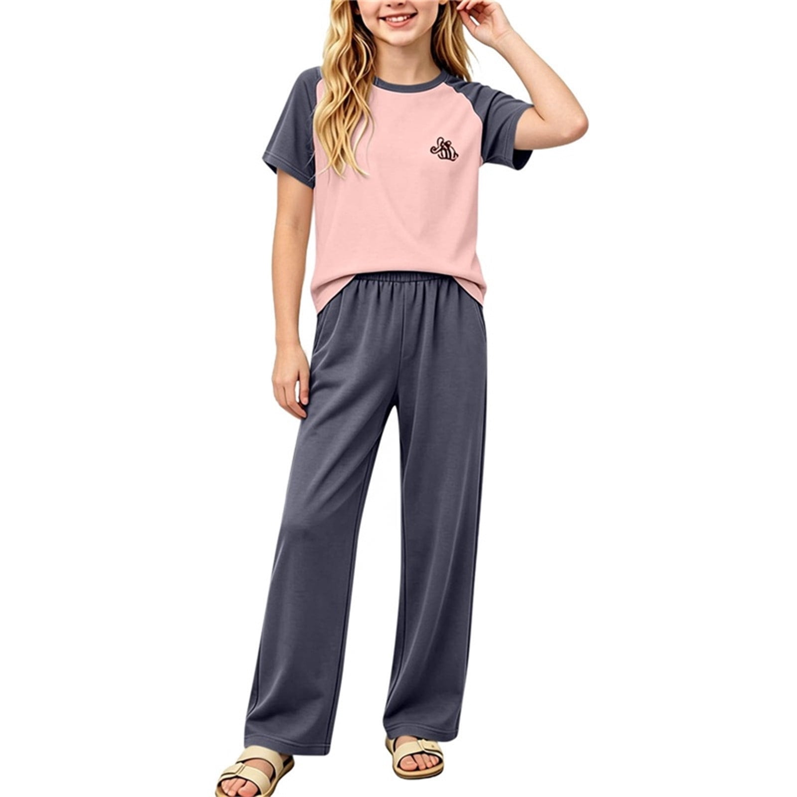 Cethrio Girls' Pajama Sets Short Sleeve, 2 Piece Summer Comfy Casual ...