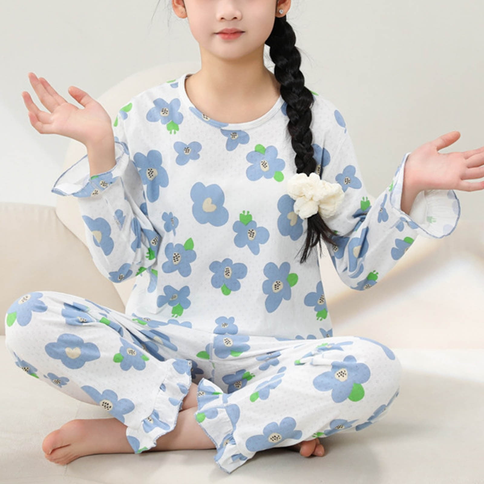 Cethrio Girls Pajama Sets, Summer Thin Long Sleeve 2 Piece Sleepwear ...