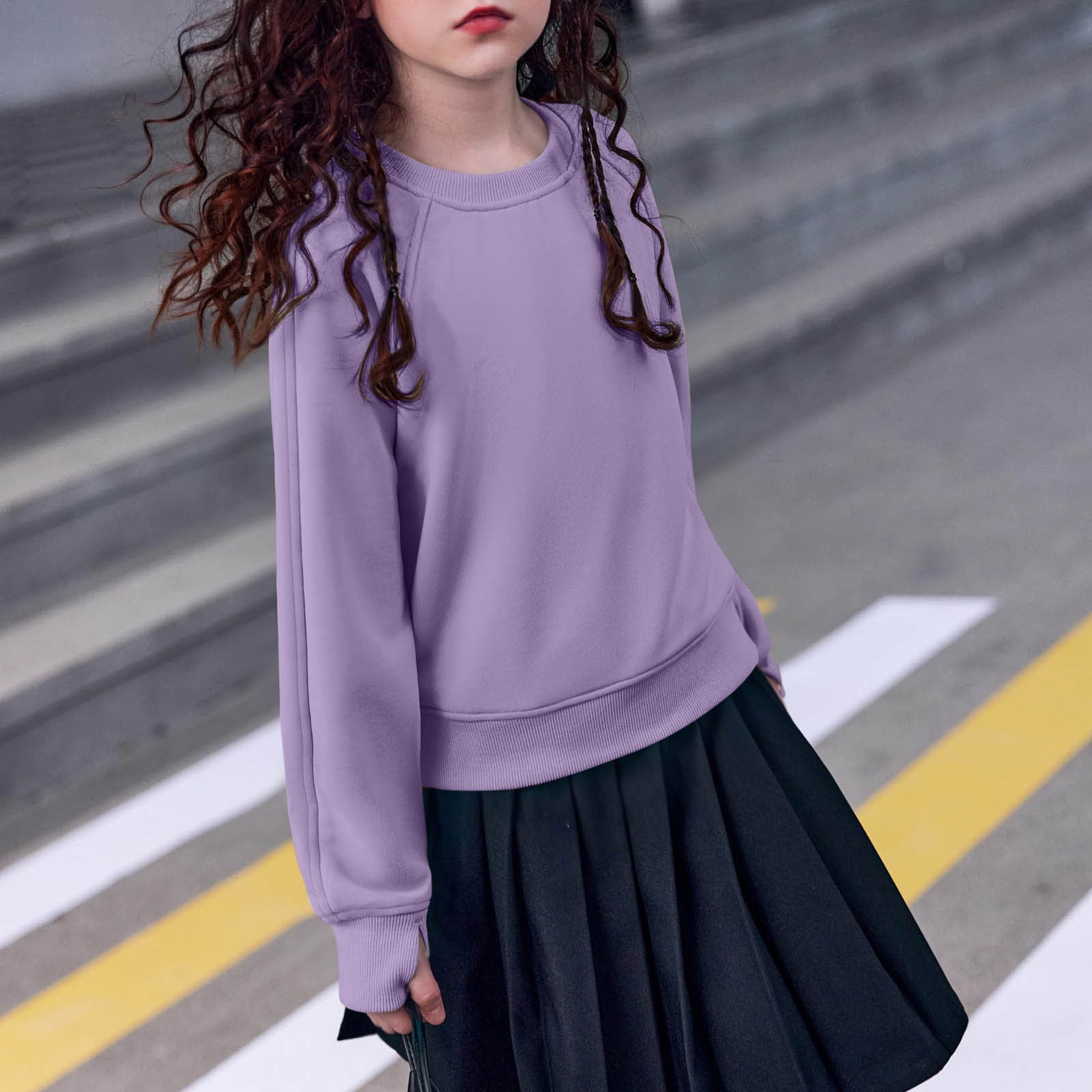 Cethrio Girls Pullover Sweatshirts, Crew Neck Fall Casual Solid Color ...