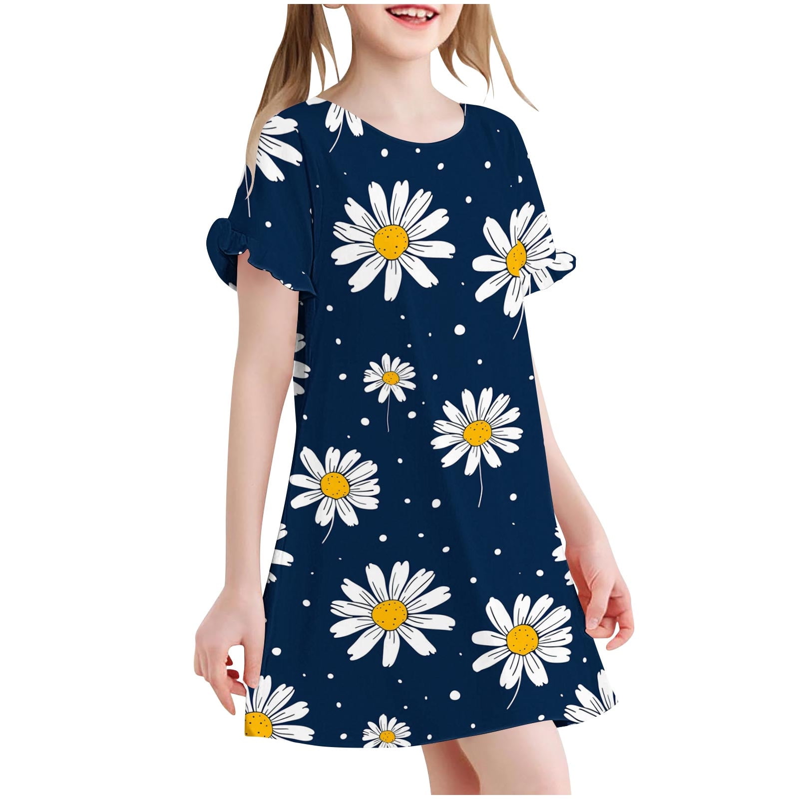 Cethrio Girls Summer Nightgowns, Flower Print Loose Short Sleeve Comfy ...
