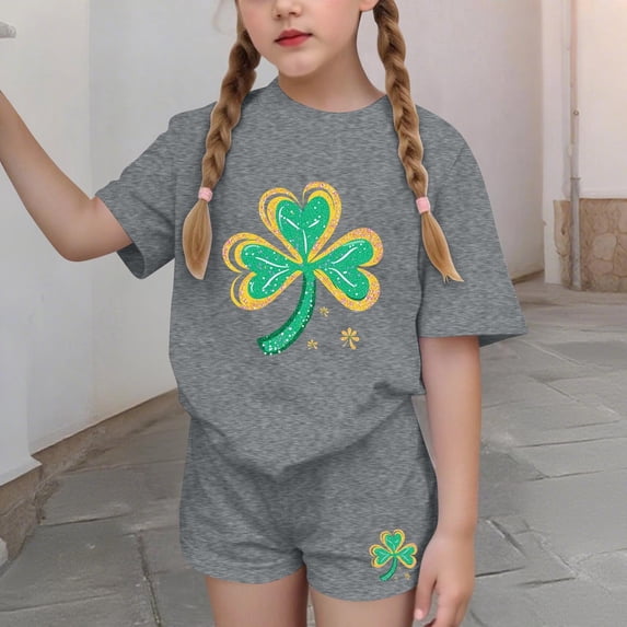 Cethrio Girls Summer Outfit Sets, 2 PC Short Sleeve Casual St. Patrick ...