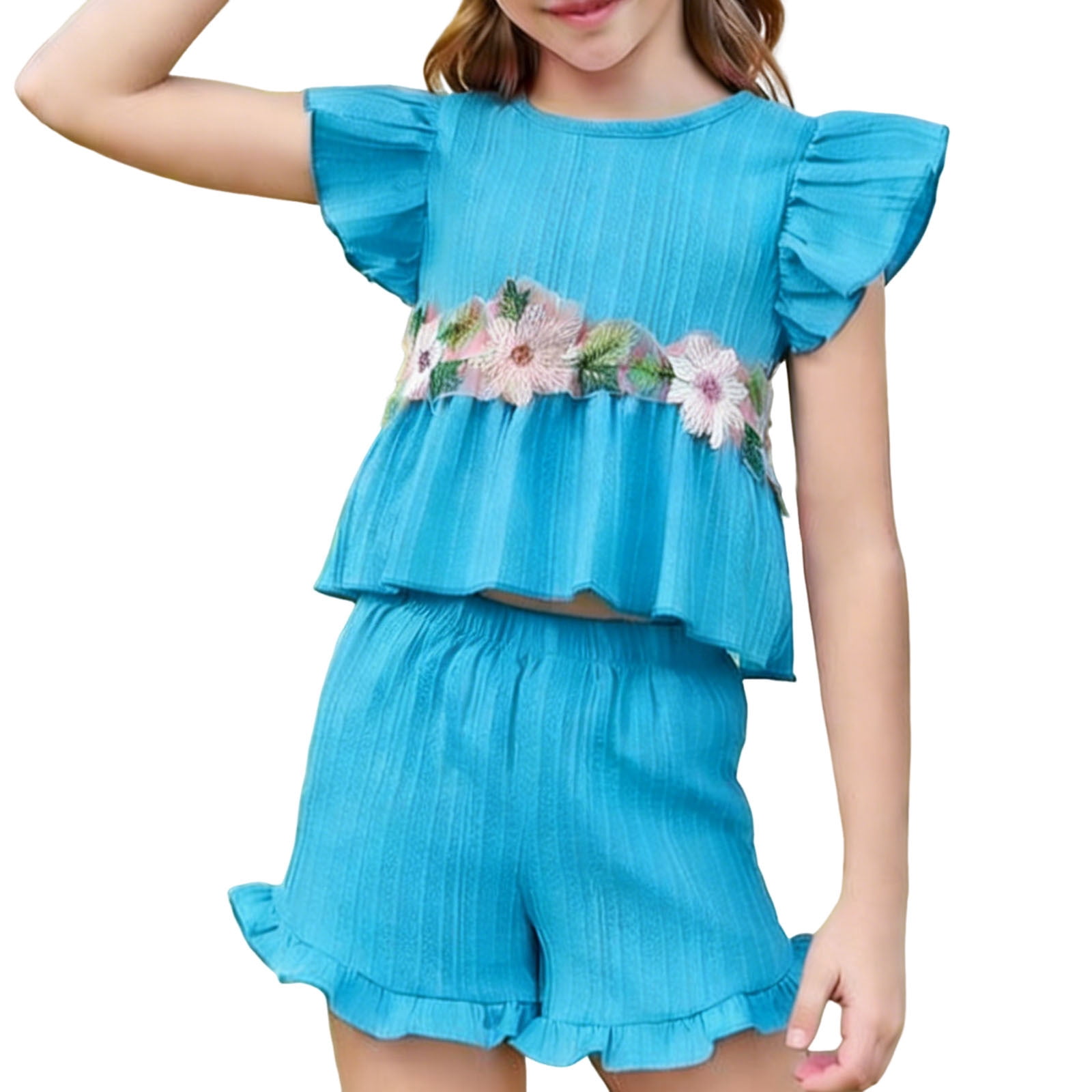 Cethrio Girls Summer Outfit Sets, Fashion Flutter Sleeve Casual 2 Piece ...