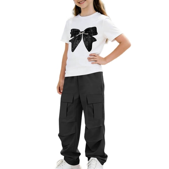 Cethrio Girls Summer Outfit Sets, Short Sleeve Printed 2 Piece Kids T ...