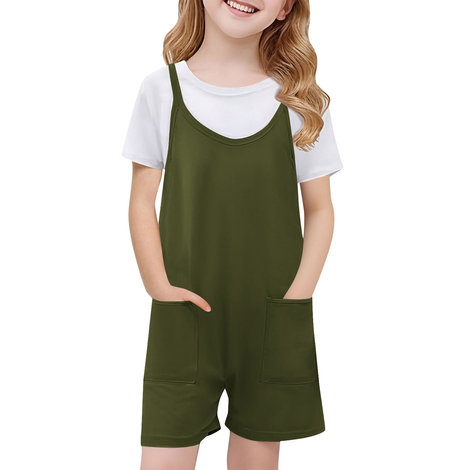Cethrio Girls Summer Overalls, Sleeveless Loose Casual Spaghetti Strap ...
