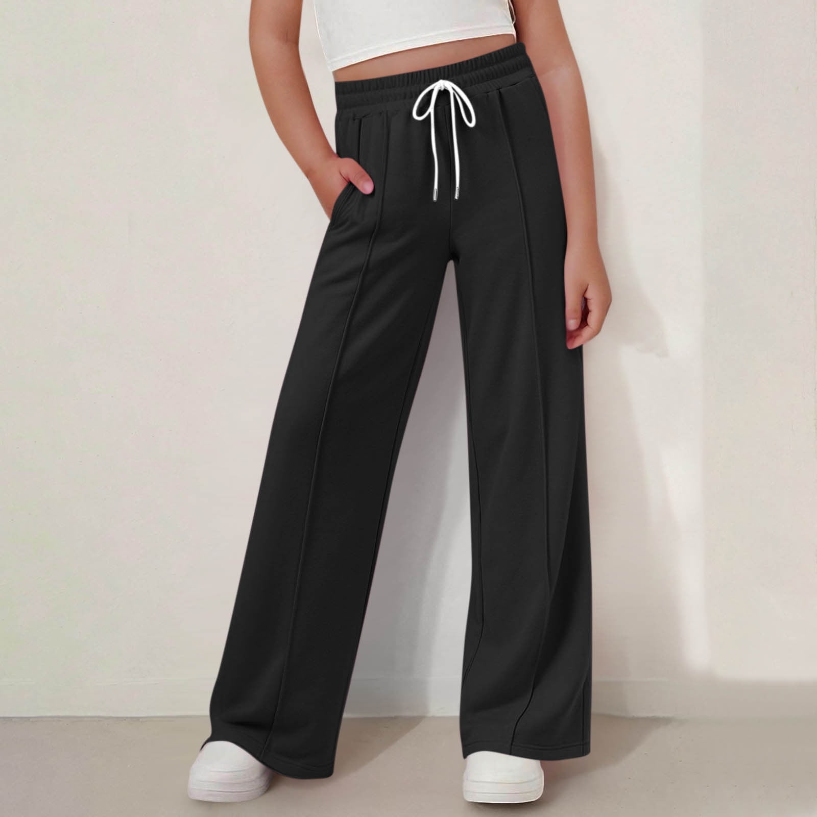 Cethrio Girls Sweatpants, Casual Relaxed Drawstring Wide Leg Athletic ...