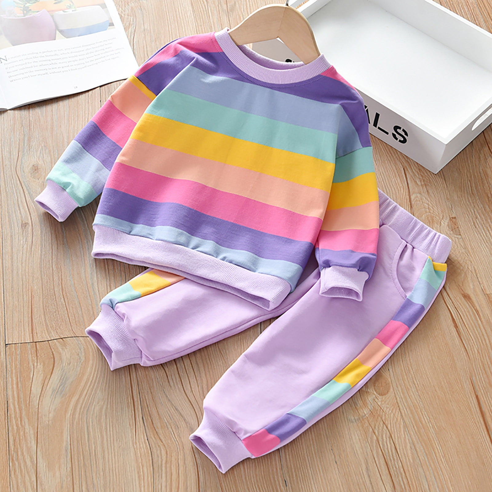 Wavsuf Girls Sweatshirt Pants Outfits, Fashion Comfy Striped Color ...