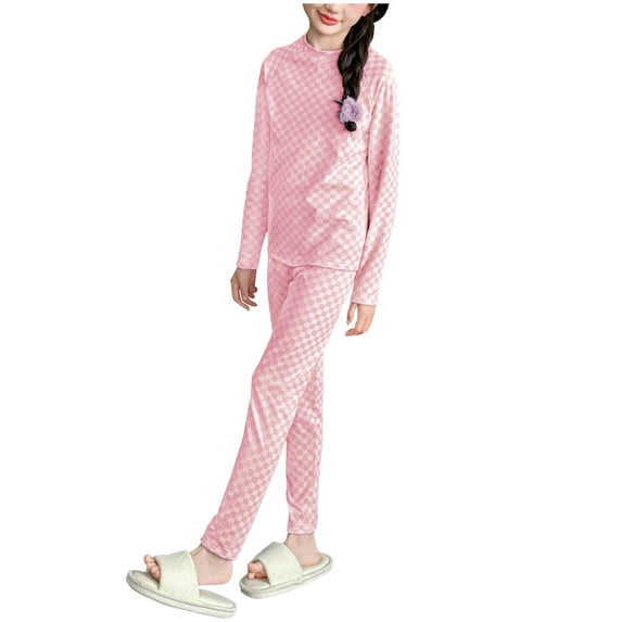 Cethrio Girls Thermal Pajama Sets, Crew Neck Two Piece Long Sleeve ...