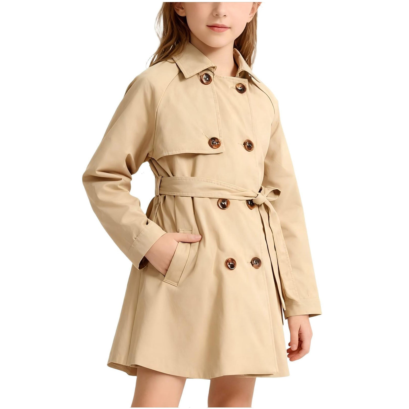 Cethrio Girls Trench Coats, Casual Mid-length Long Sleeve Double ...