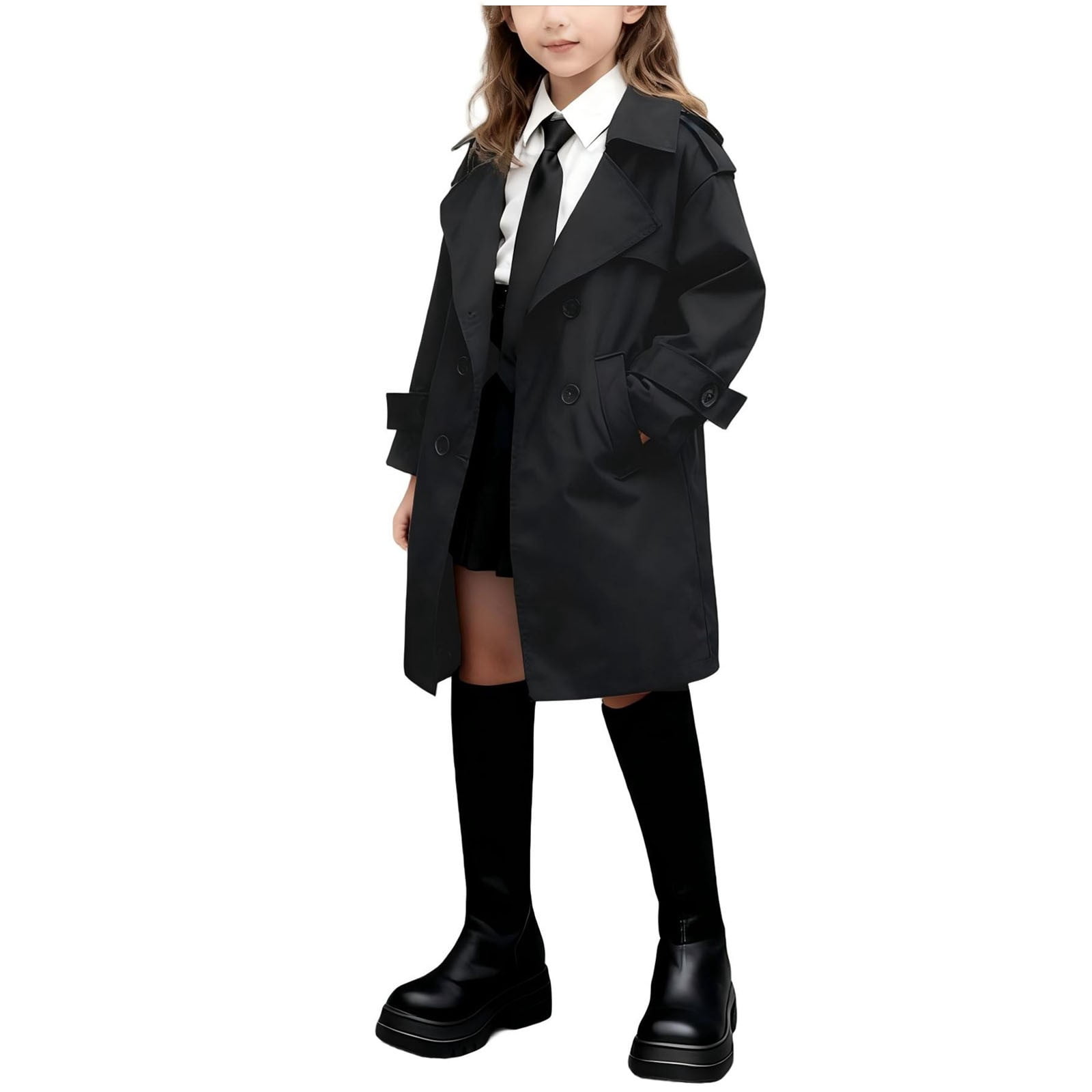 Cethrio Girls Trench Coats, Mid-length Casual Loose Fit Double Breasted ...