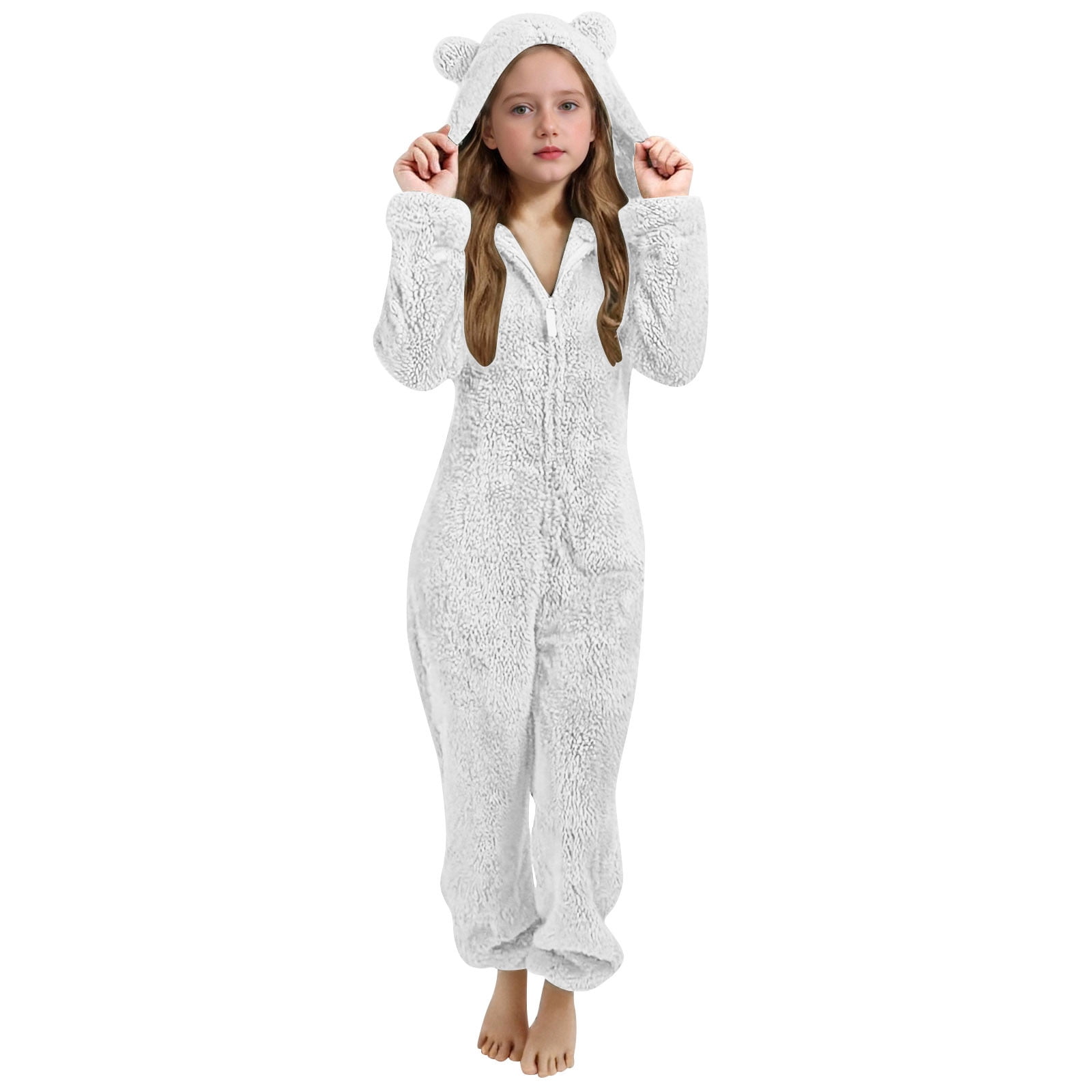 Cethrio Girls Winter Pajama Sets, Fleece Long Sleeve Zip up One-piece ...
