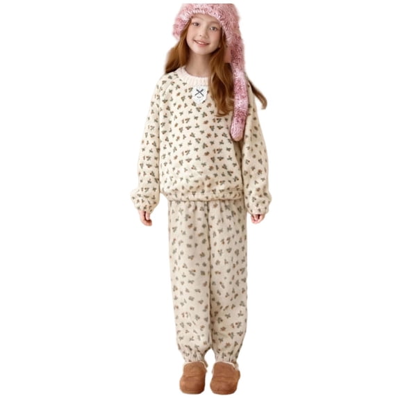 Cethrio Girls Winter Pajama Sets, Long Sleeve Thermal Crewneck Fleece ...