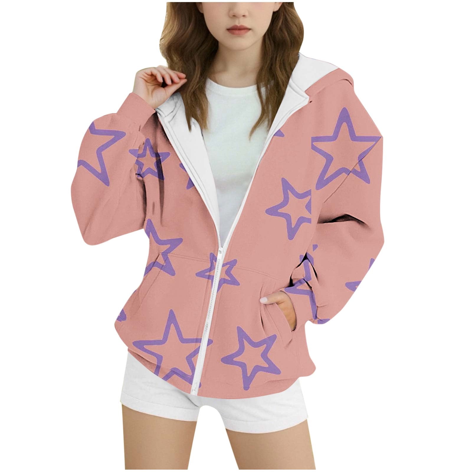 Cethrio Girls Zip up Hoodies, Casual Long Sleeve Printed Loose Fit ...